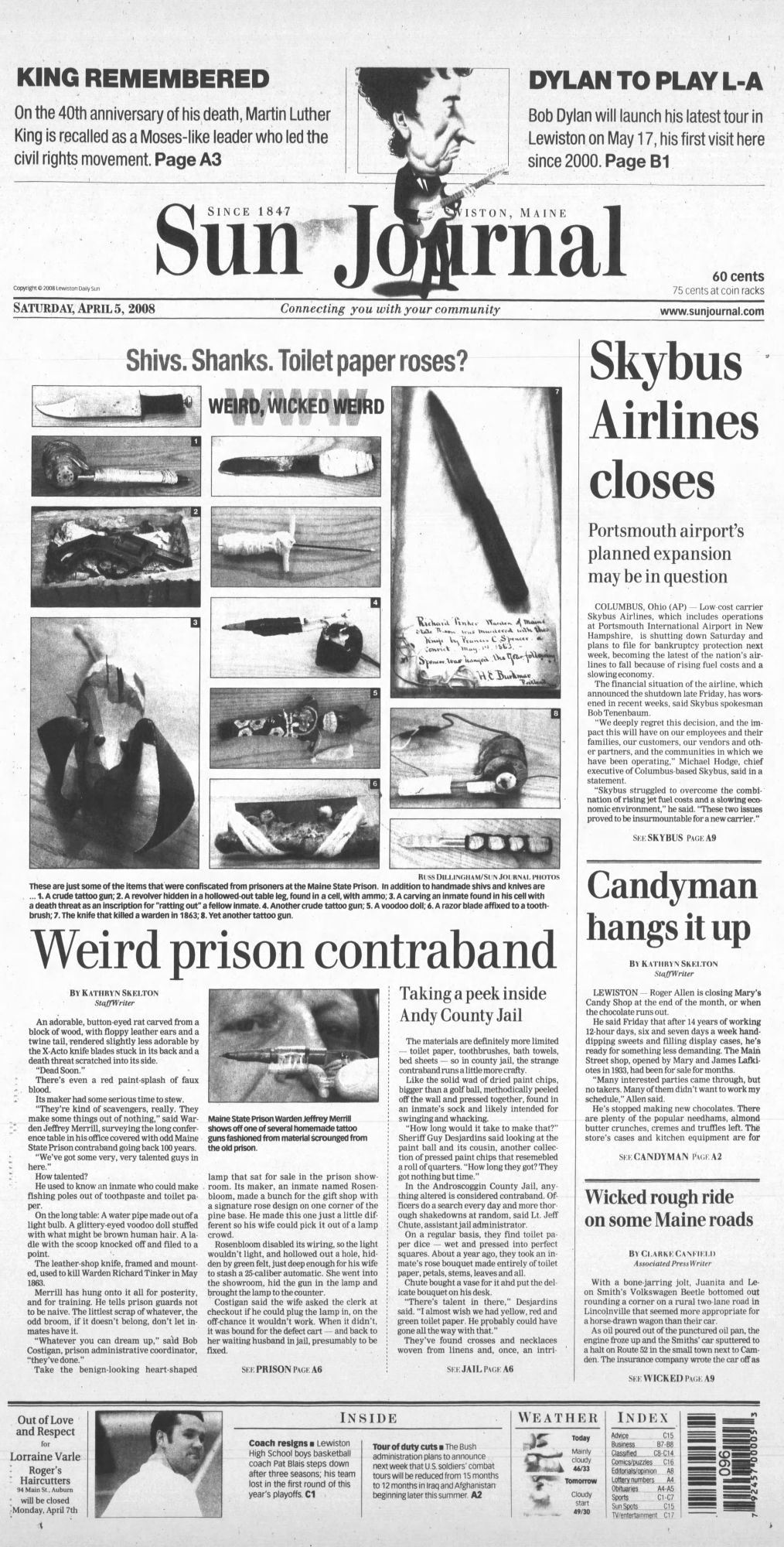 Sun Journal, Bob Dylan front cover