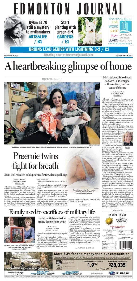 Edmonton Journal, Bob Dylan front cover