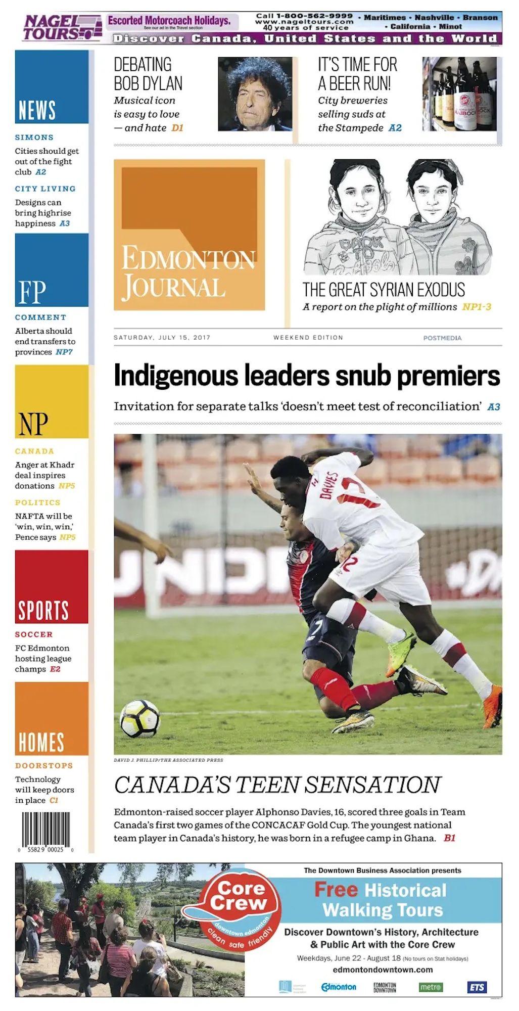 Edmonton Journal, Bob Dylan front cover