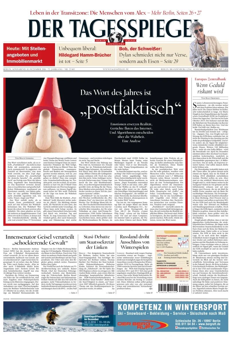 Der Tagesspiegel, Germany, Bob Dylan front cover Der Tagesspiegel, Germany, Bob Dylan front cover
