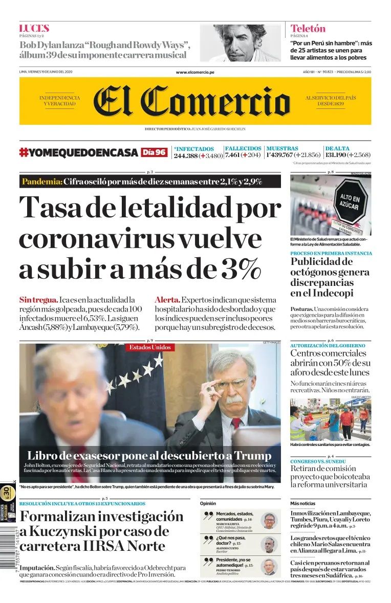 El Comercio magazine, Bob Dylan front cover